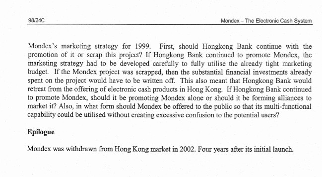 Mondex - The Electronic Cash System It was November | Chegg.com