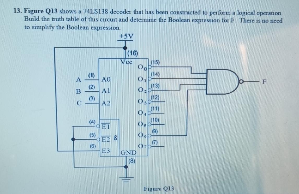 Solved Figure Q13 ﻿shows a 74LS138 ﻿decoder that has been | Chegg.com