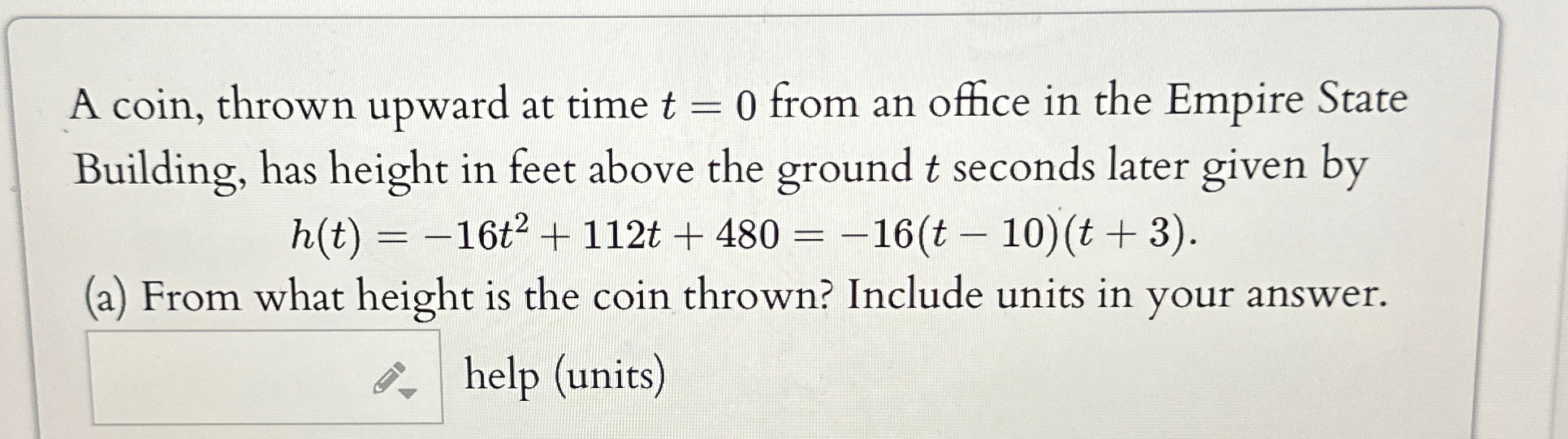 Solved A coin, thrown upward at time t=0 ﻿from an office in | Chegg.com