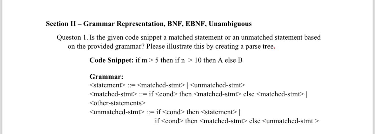 Solved Section Ii grammar Representation Bnf ebnf
