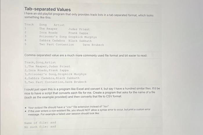 Solved Tab-separated Values I have an old playlist program | Chegg.com