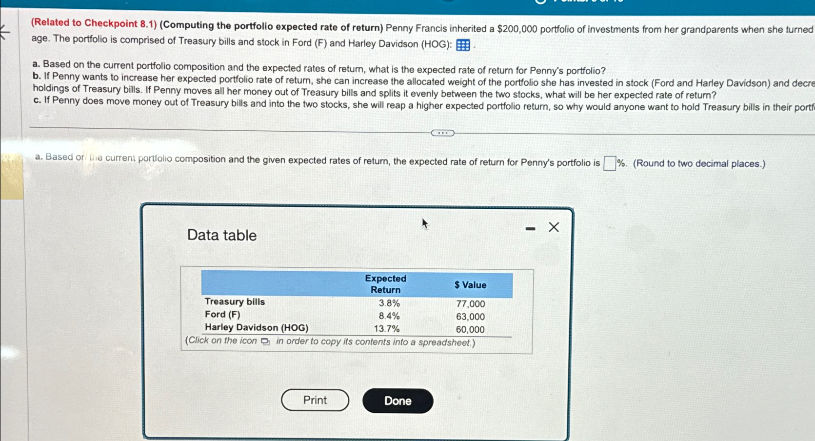 Solved (Related to Checkpoint 8.1) (Computing the portfolio | Chegg.com