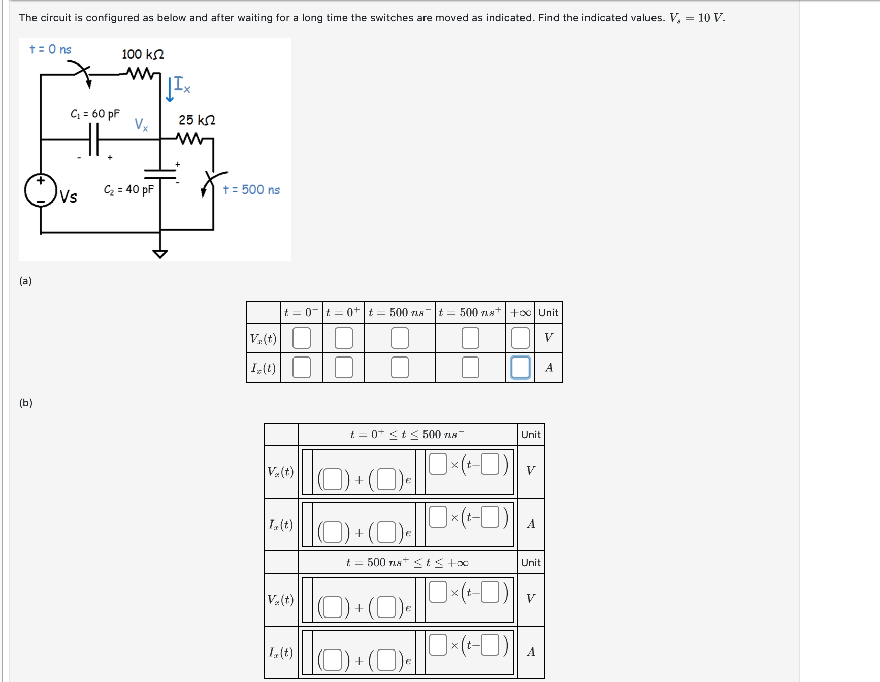 Solved The circuit is configured as below and after waiting | Chegg.com