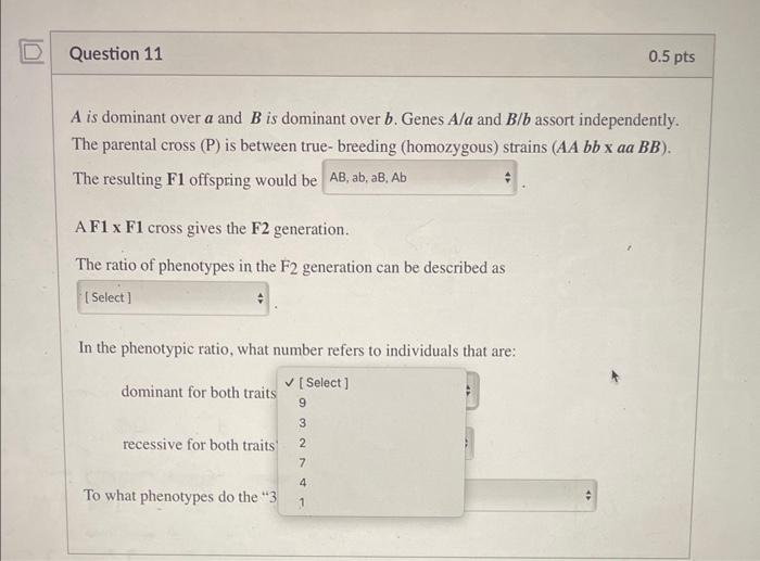 Solved A is dominant over a and B is dominant over b. Genes | Chegg.com