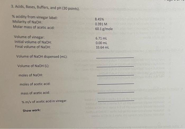 Solved 3. Acids, Bases, Buffers, and pH ( 30 points). | Chegg.com