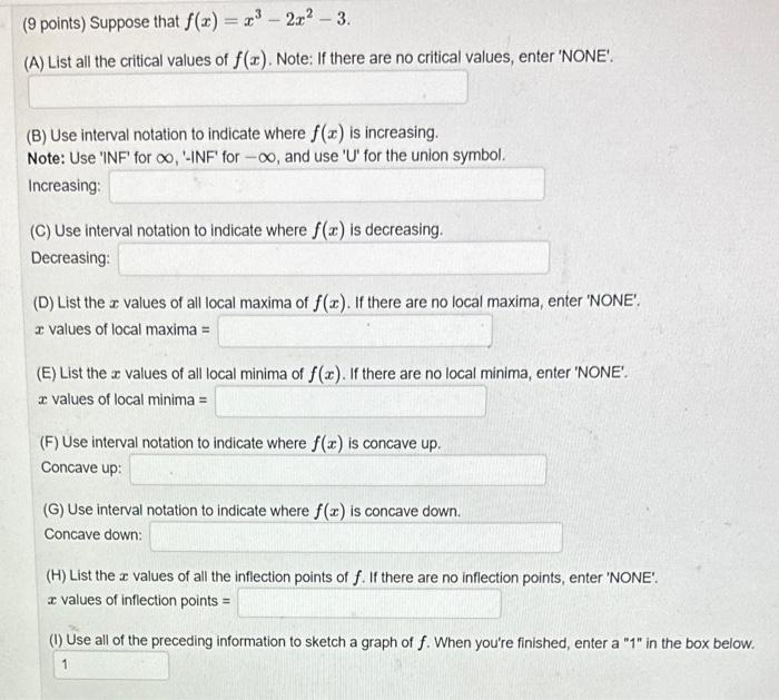 Solved (9 points) Suppose that f(x)=x3−2x2−3 (A) List all | Chegg.com