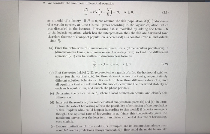 Solved 2. We consider the nonlinear differential equation dx | Chegg.com