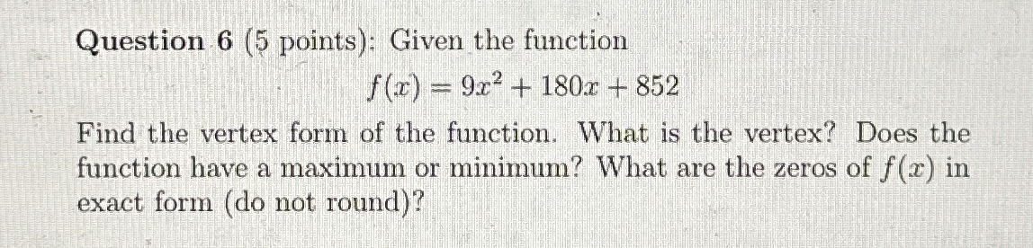Solved Question 6 (5 ﻿points): Given the | Chegg.com