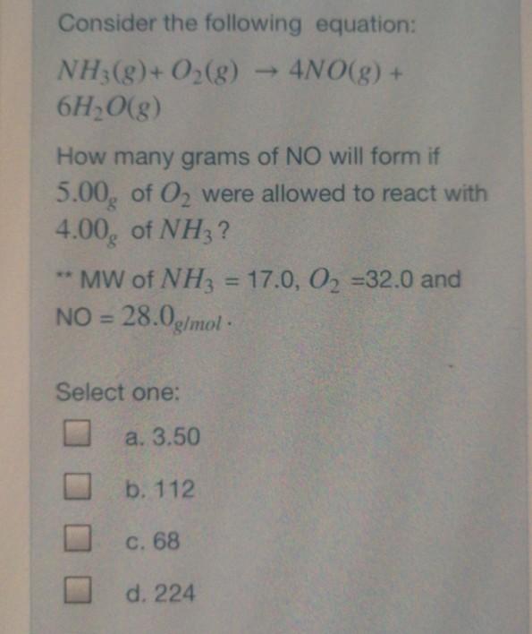 Solved Consider the following equation: NH3(g) + O2(g) - | Chegg.com