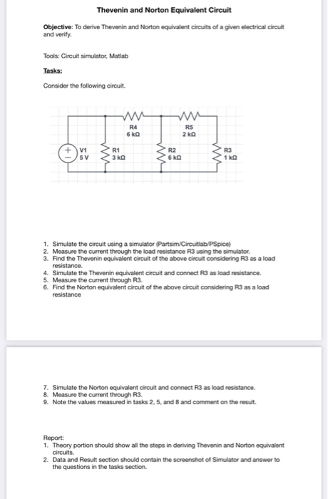 Solved Thevenin and Norton Equivalent Circuit Objective: To | Chegg.com