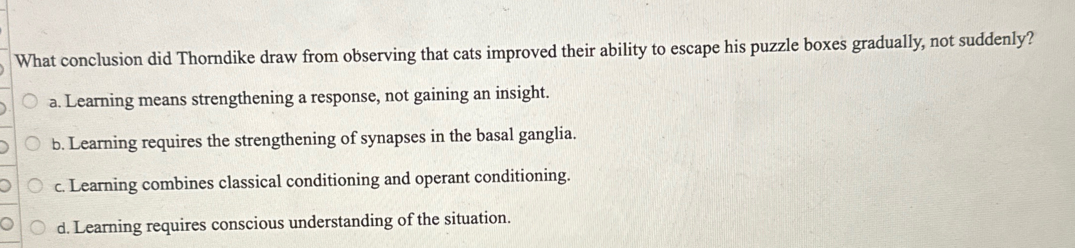Solved What conclusion did Thorndike draw from observing | Chegg.com