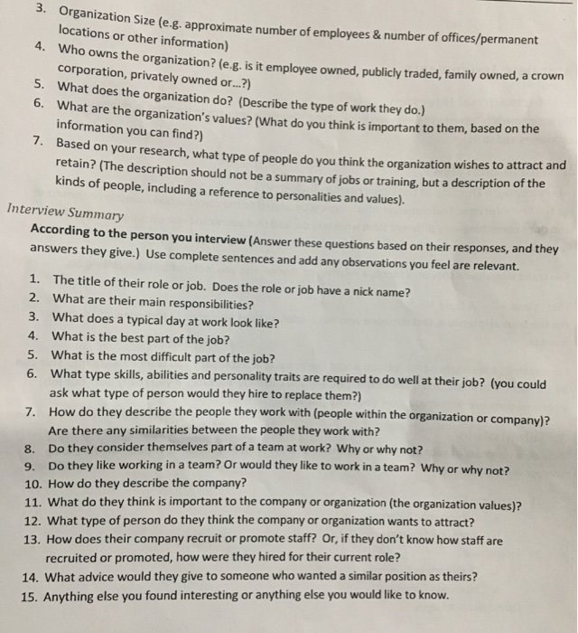 Interview Assignments 1. Informational Interview This | Chegg.com