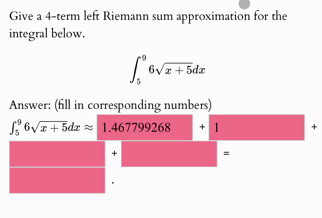 Solved Give a 4-term left Riemann sum approximation for | Chegg.com