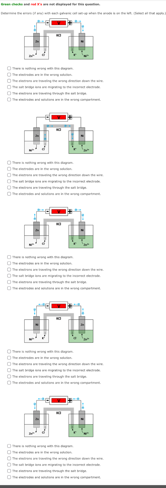 Solved Determine the errors (if any) ﻿with each galvanic | Chegg.com