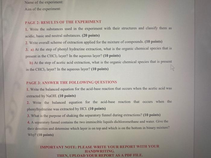 Solved Name of the experiment: Aim of the experiment: PAGE | Chegg.com