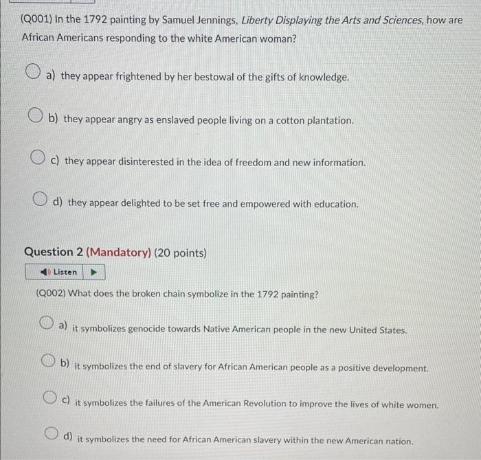 (Q001) In the 1792 painting by Samuel Jennings, | Chegg.com