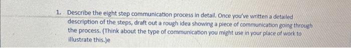 1. Describe the eight step communication process in | Chegg.com