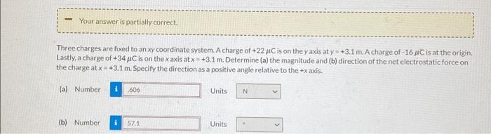 Solved Three charges are fixed to an xy coordinate system. A | Chegg.com