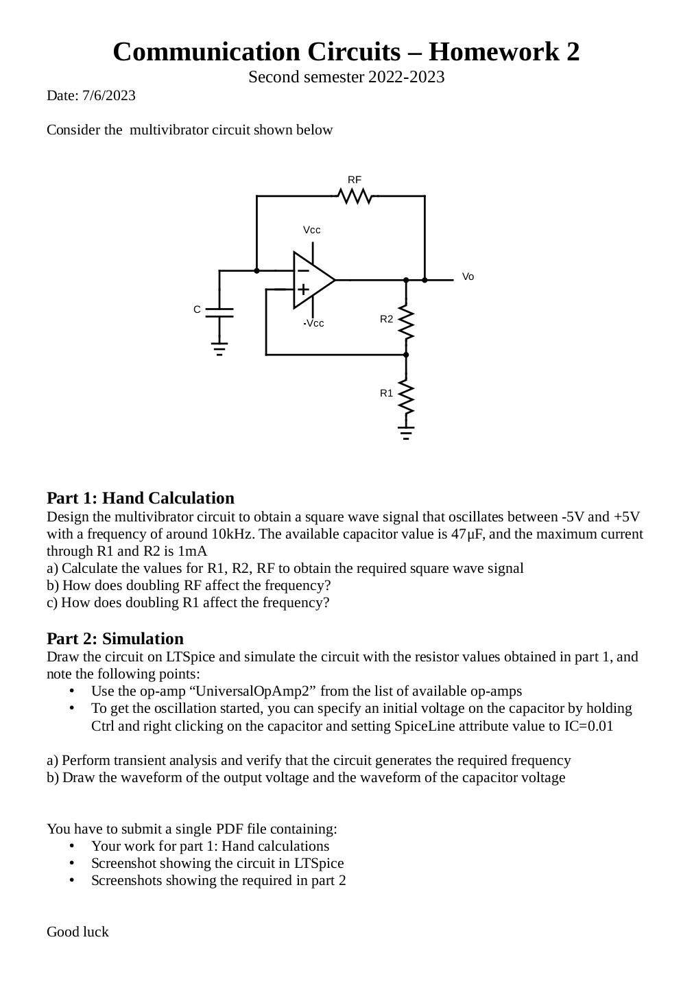 Communication Circuits - Homework 2 Second semester | Chegg.com