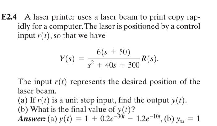 Solved E2.4 A laser printer uses a laser beam to print copy | Chegg.com