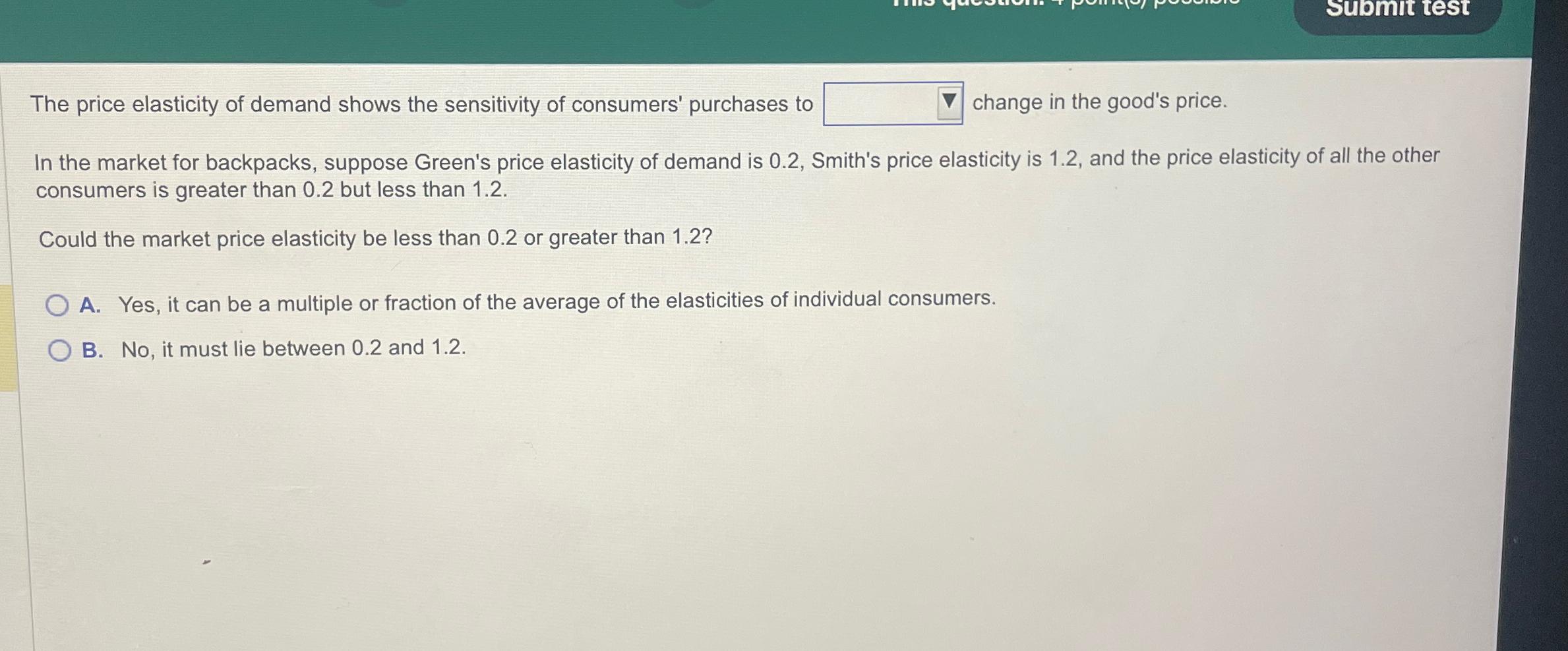 Solved The price elasticity of demand shows the sensitivity | Chegg.com
