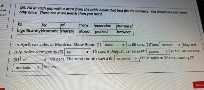 Q5. Fill in each gap with a word from the table below | Chegg.com