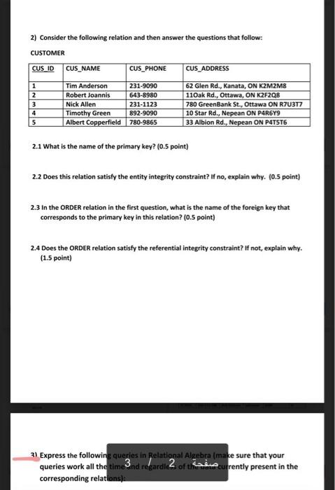 Solved GEIT 3341: Database I Quiz 1 1) Consider the | Chegg.com