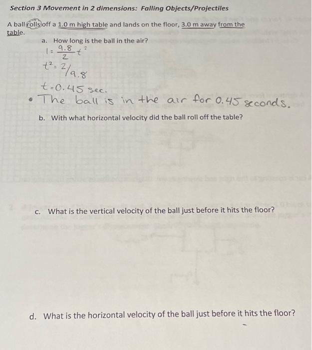Solved A ball rolls off a 1.0 m high table and lands on the | Chegg.com
