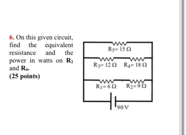Solved R5= 152 6. On this given circuit, find the equivalent | Chegg.com