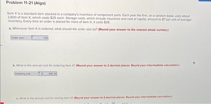 Solved Problem 11-21 (Algo) Item X is a standard item | Chegg.com
