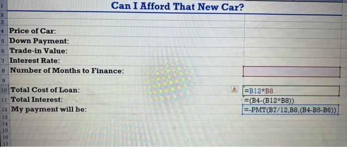 Solved Can I Afford That New Car? Price of Cax: Down | Chegg.com