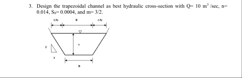 Solved Design the trapezoidal channel as best hydraulic | Chegg.com