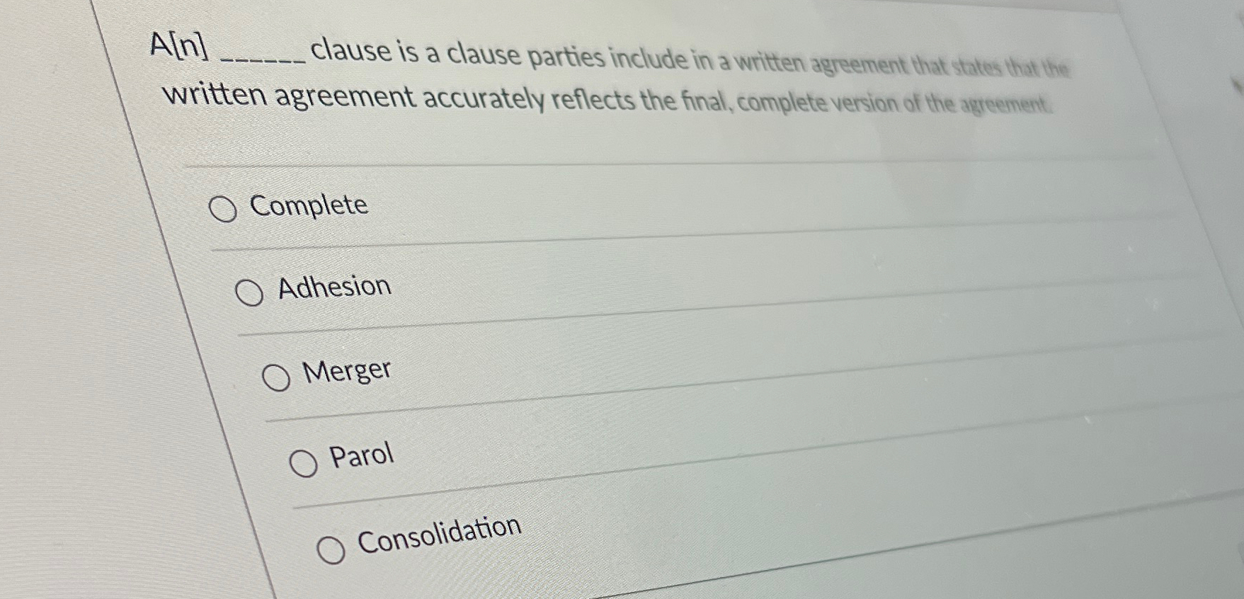 Solved A[n] ﻿clause is a clause parties include in a written | Chegg.com