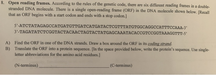 Solved 8. Open reading frames. According to the rules of the | Chegg.com