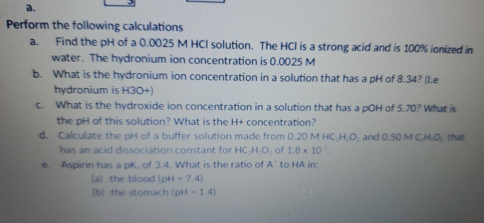 Solved Perform the following calculations Find the pH of a | Chegg.com