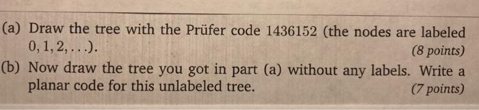 Solved (a) Draw the tree with the Prüfer code 1436152 (the | Chegg.com