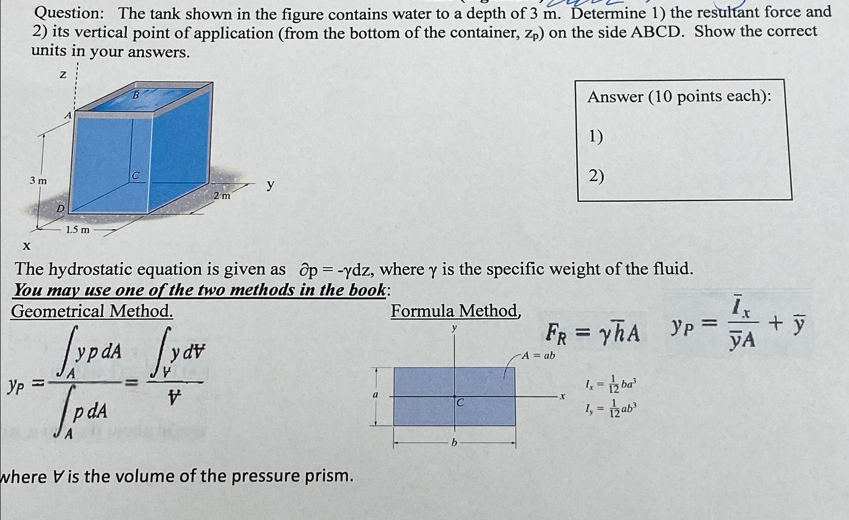Solved Question: The tank shown in the figure contains water | Chegg.com