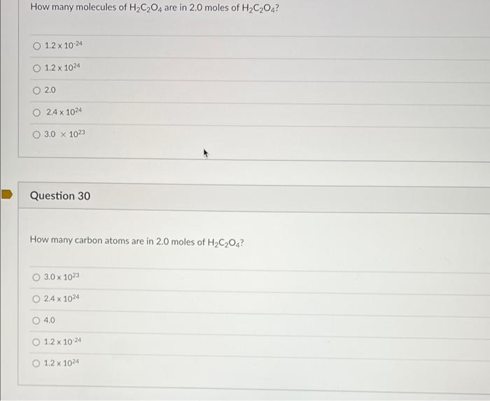 Solved How many molecules of H2C2O4 are in 2.0 moles of | Chegg.com