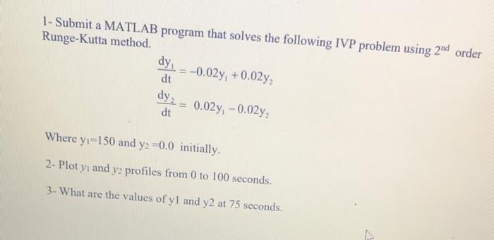 Solved 1- Submit a MATLAB program that solves the following | Chegg.com