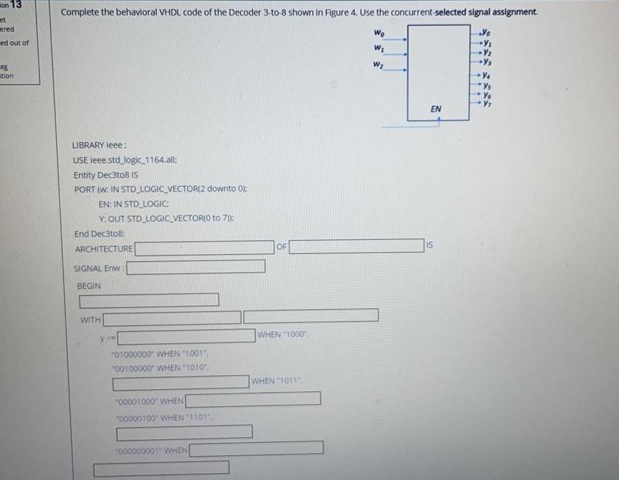 Solved on 13 Complete the behavioral VHDL code of the | Chegg.com