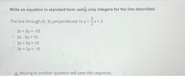Solved Write an equation in standard form using only | Chegg.com