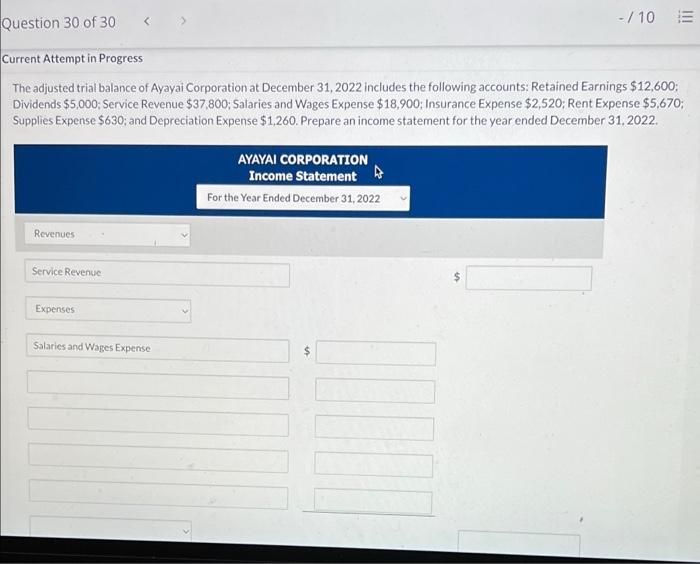 Solved -/10 Question 30 of 30 III Current Attempt in | Chegg.com