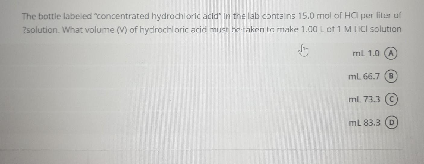 Solved The bottle labeled "concentrated hydrochloric acid in | Chegg.com