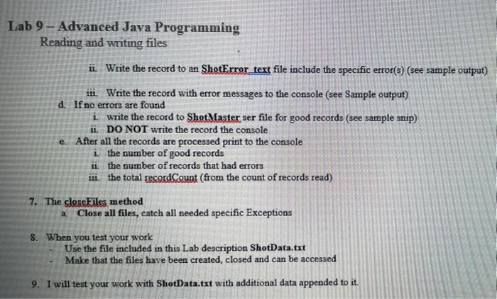 Solved Lab 9 - Advanced Java Programming Reading and writang | Chegg.com