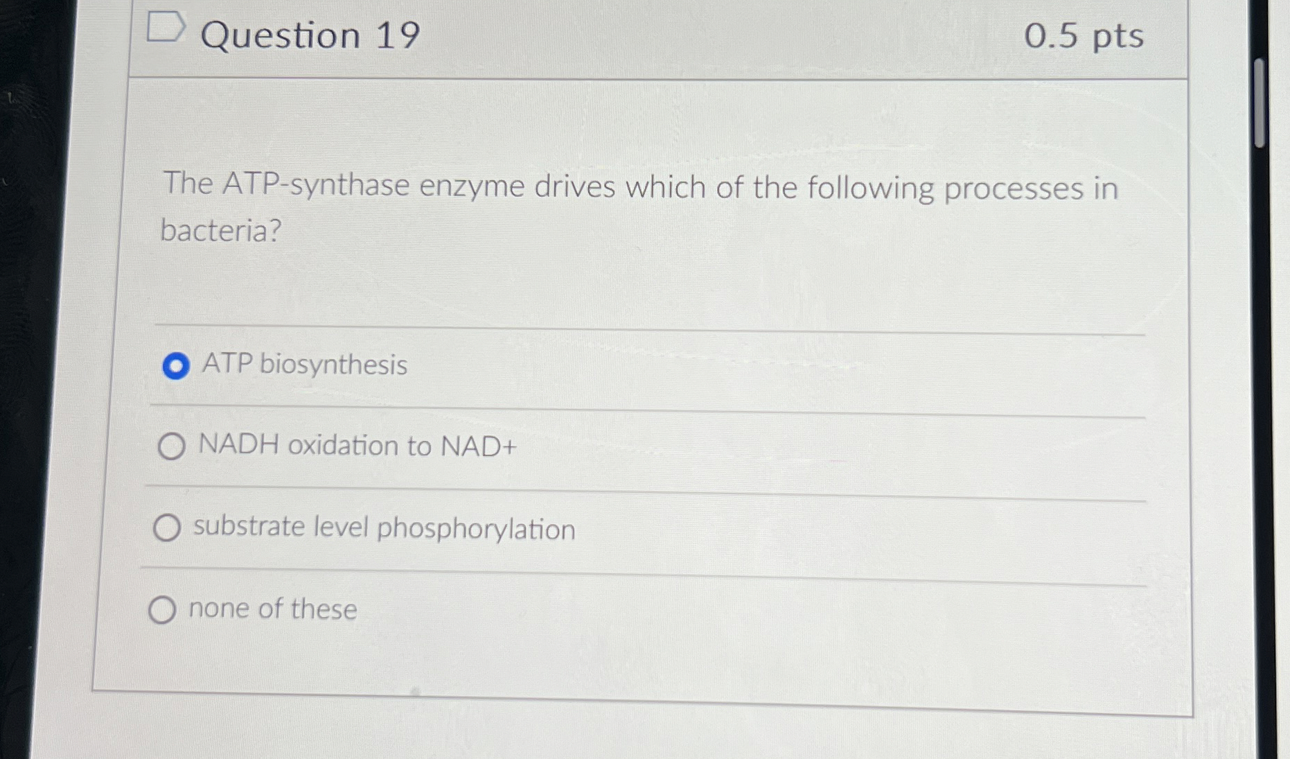 Solved Question 190.5 ﻿ptsThe ATP-synthase enzyme drives | Chegg.com