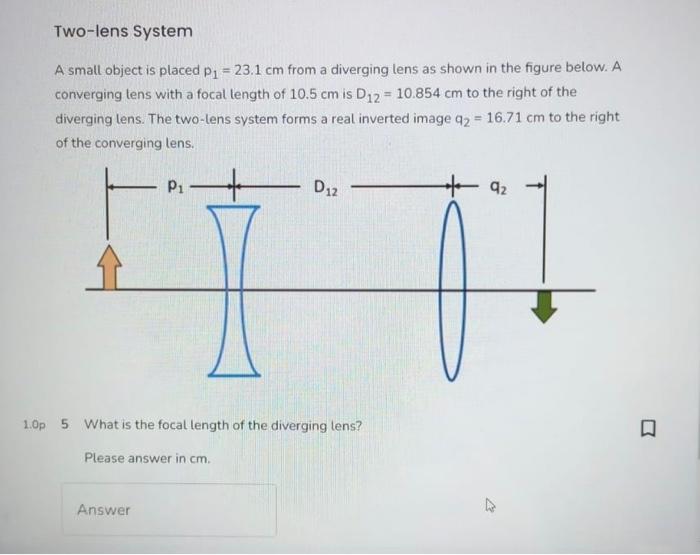 Solved A small object is placed p1=23.1 cm from a diverging | Chegg.com