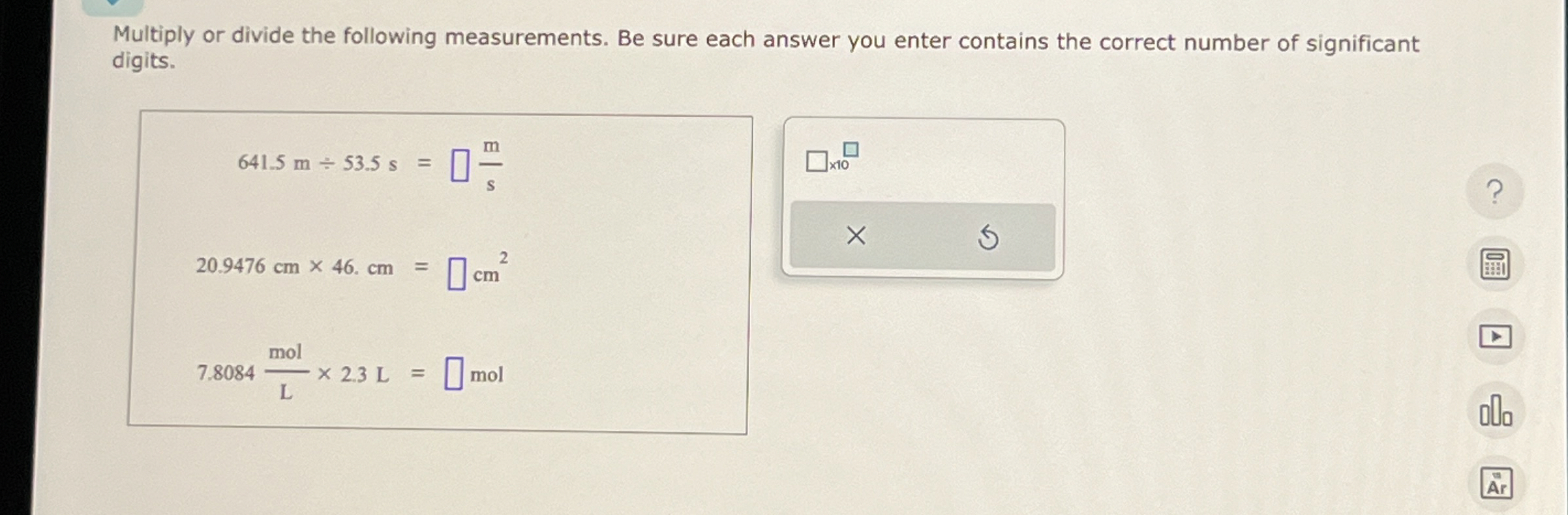 Solved Multiply or divide the following measurements. Be | Chegg.com