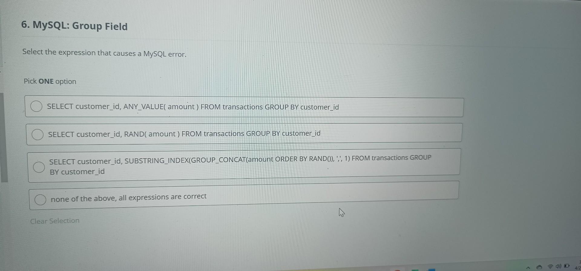 Solved Select The Expression That Causes A Mysql Error Pick