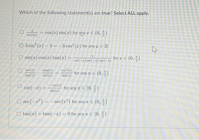 Solved Which of the following statement(s) are true? Select | Chegg.com
