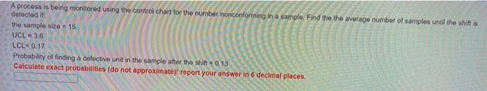 Solved A process is being monitored using the control chart | Chegg.com